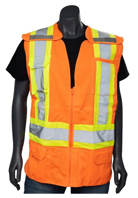 Levitt-Safety | PIP® Women's Contoured Two-Tone Surveyor's Vest with Solid Front and Mesh Back ...